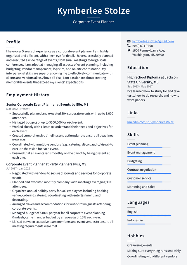 Event Planner Resume Example and Writing Guide - ResumeLawyer