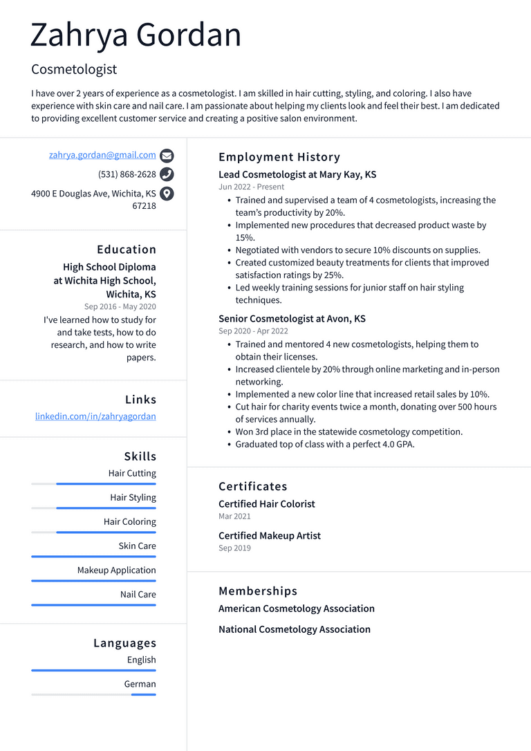 Hair Stylist Resume Example and Writing Guide - ResumeLawyer
