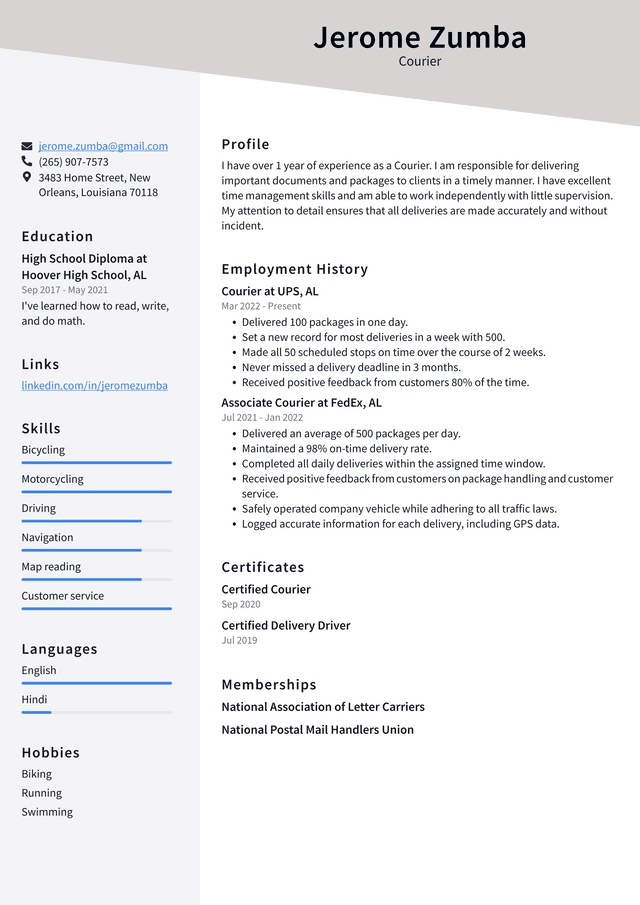 Delivery Driver Resume Example and Writing Guide - ResumeLawyer