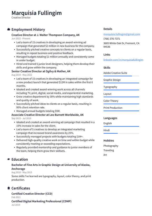 Motion Graphics Artist Resume Example and Writing Guide