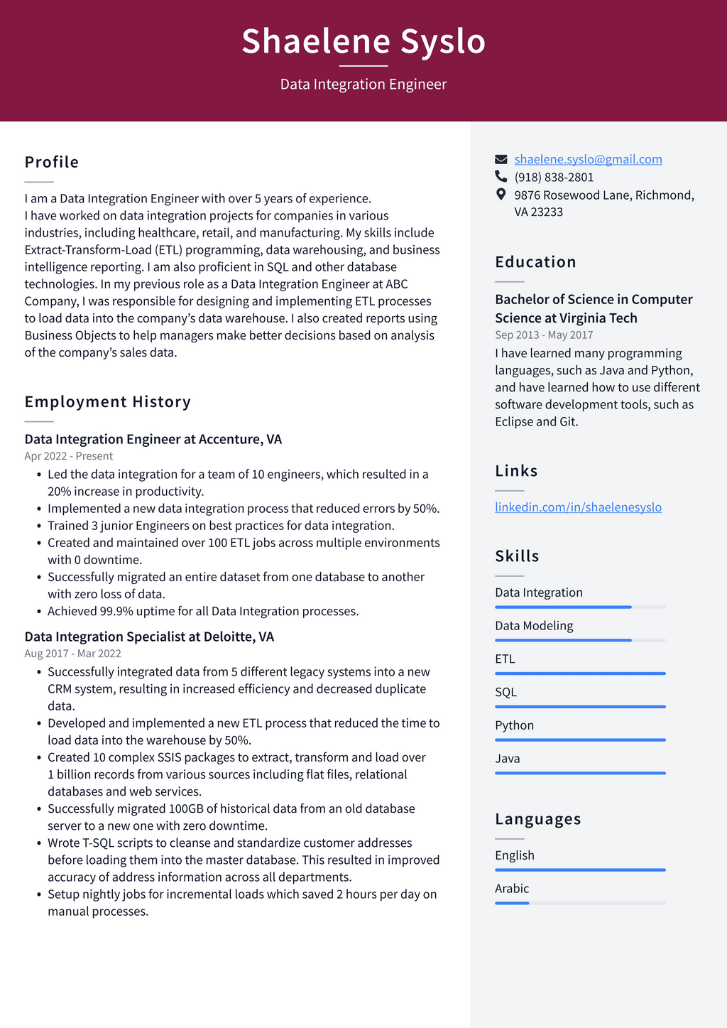 Data Engineer Resume Example and Writing Guide - ResumeLawyer
