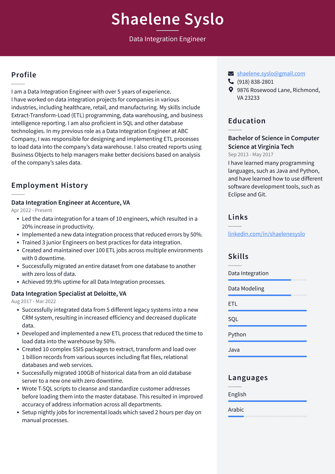 Data Engineer Resume Example and Writing Guide - ResumeLawyer