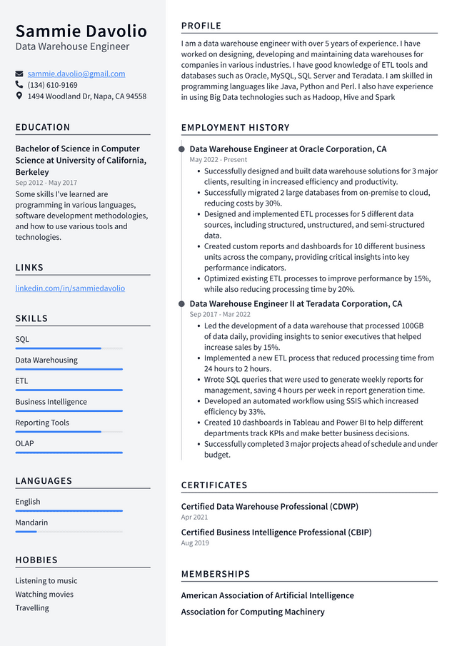 Data Engineer Resume Example and Writing Guide - ResumeLawyer