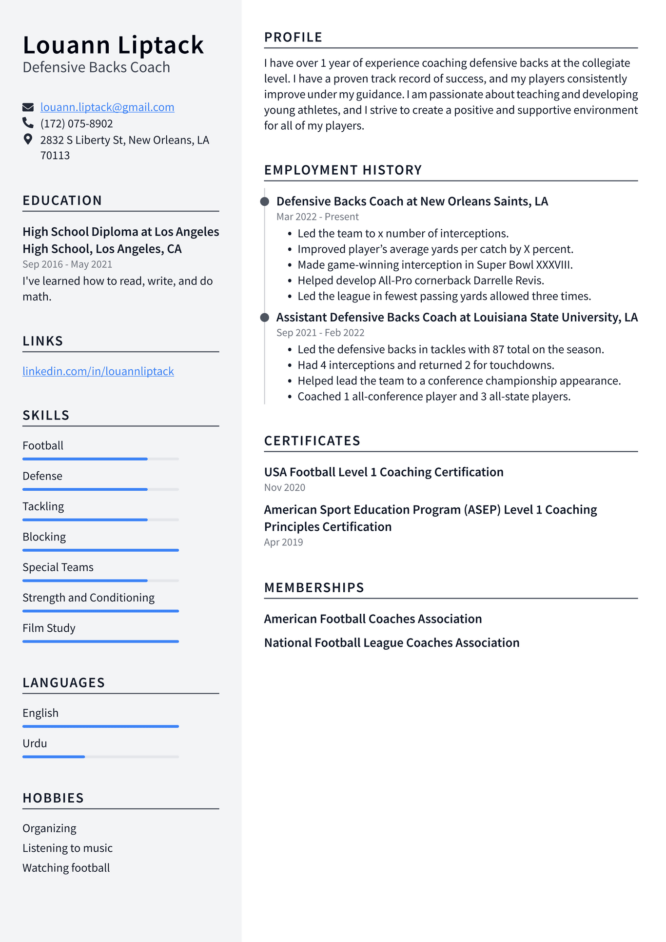 Football Coach Resume Example and Writing Guide - ResumeLawyer
