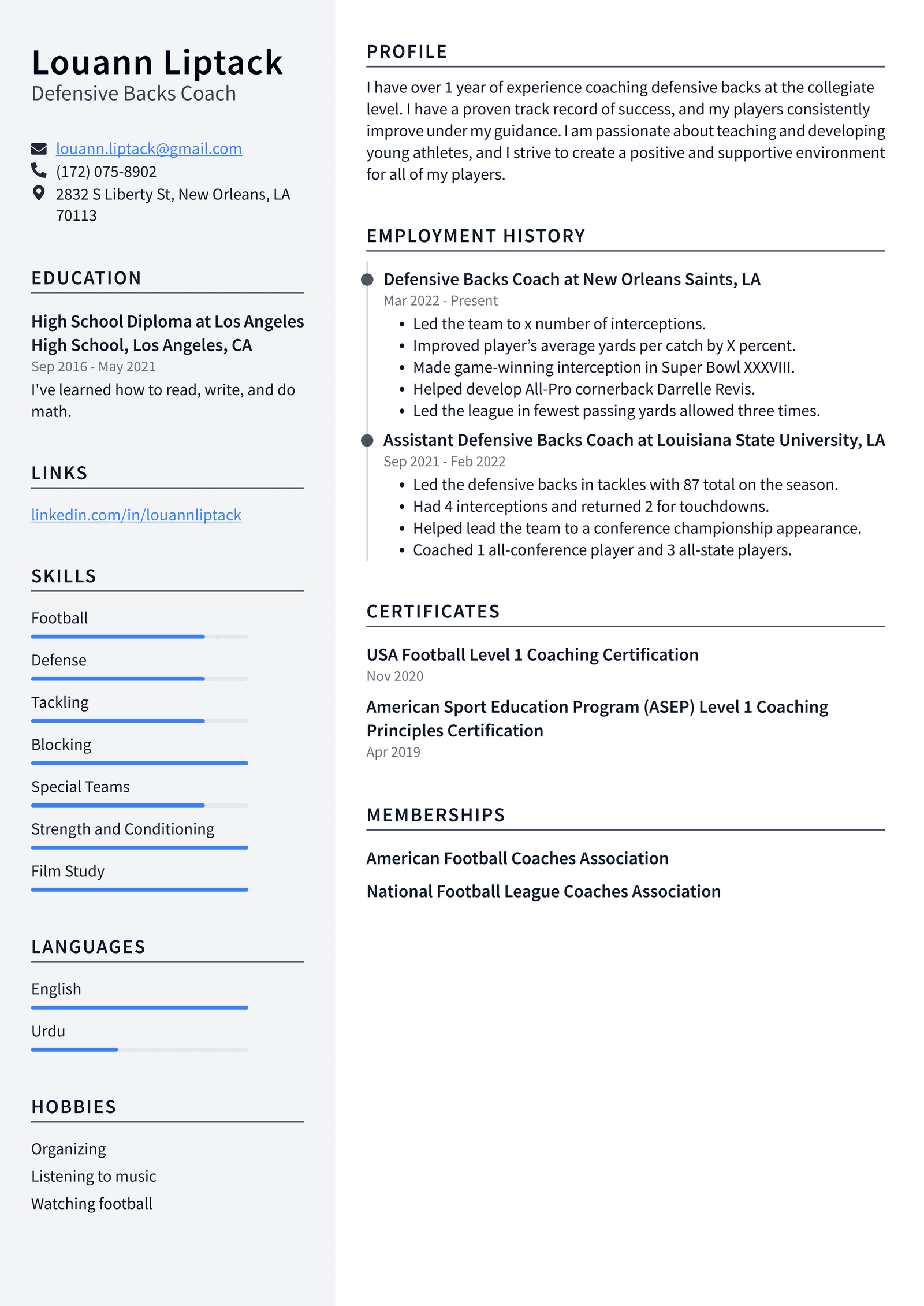 Football Coach Resume Example and Writing Guide - ResumeLawyer