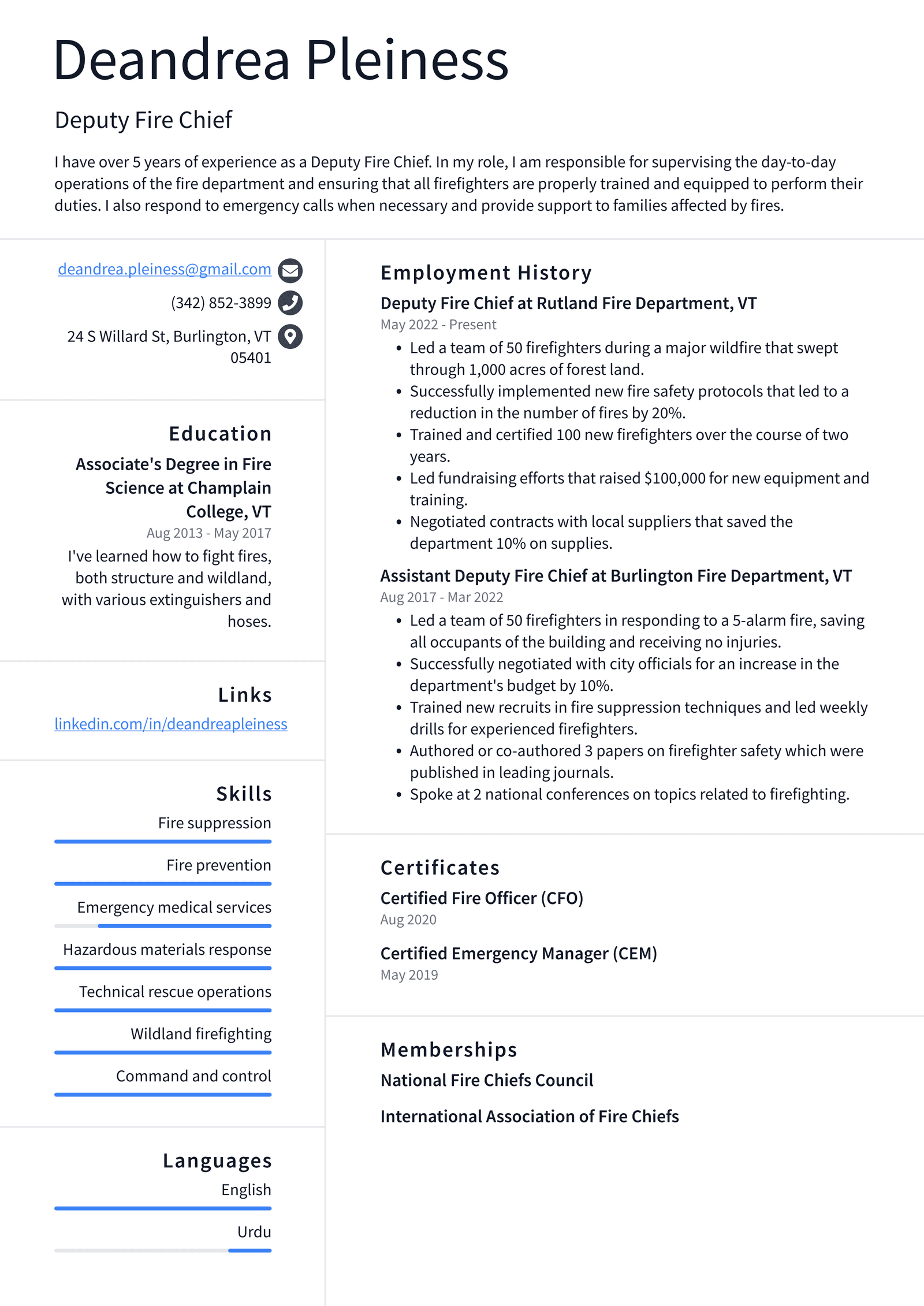 Volunteer Firefighter Resume Example and Writing Guide - ResumeLawyer