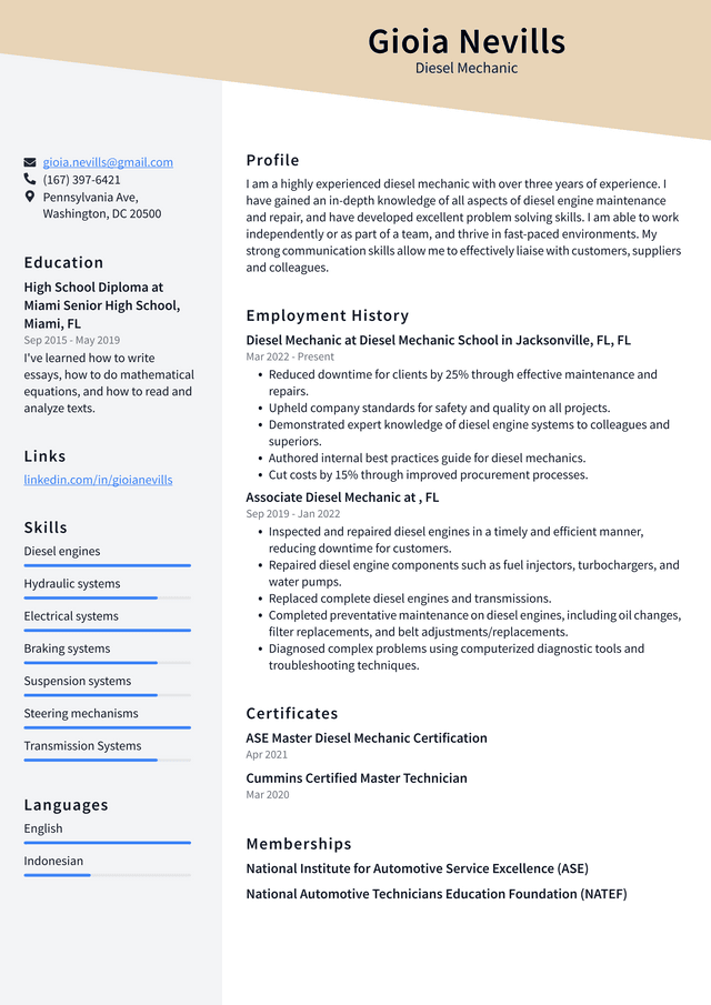 Mechanic Resume Example and Writing Guide - ResumeLawyer