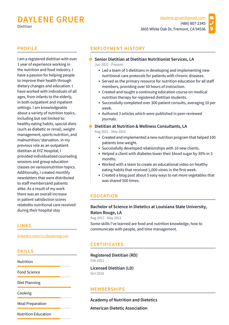 Nutritionist Resume Example and Writing Guide - ResumeLawyer