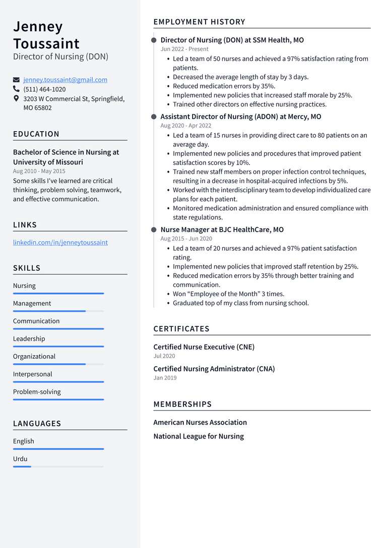 Health Care Administration Resume Example and Writing Guide