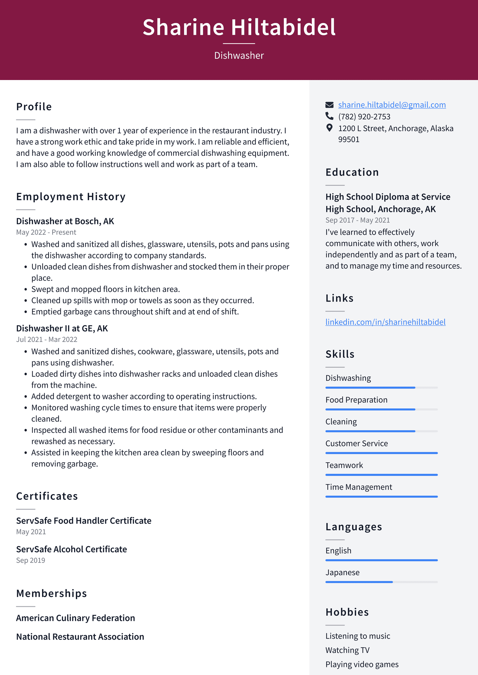 Food Service Worker Resume Example and Writing Guide - ResumeLawyer