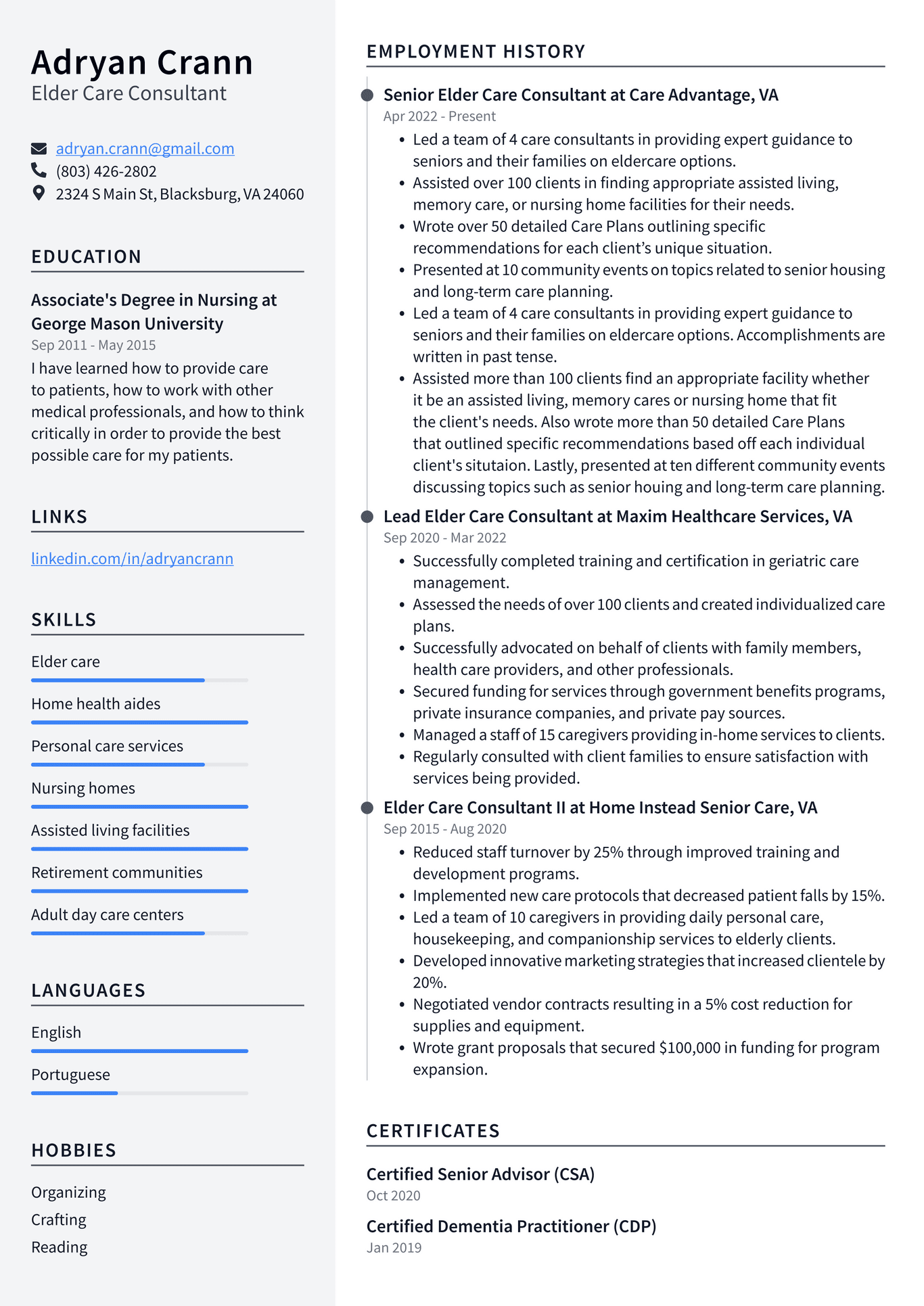 Geriatric Social Worker Resume Example and Writing Guide