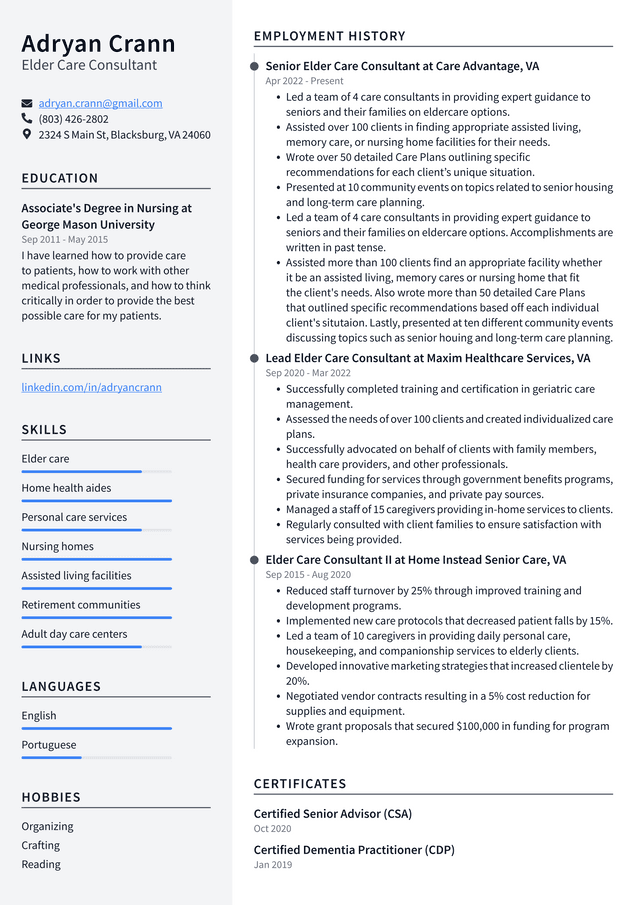 Geriatric Social Worker Resume Example and Writing Guide