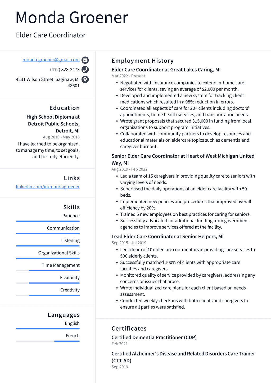Geriatric Social Worker Resume Example and Writing Guide