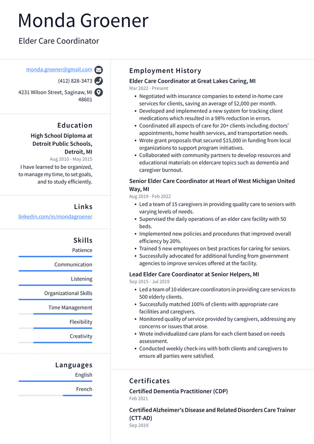 Geriatric Social Worker Resume Example and Writing Guide