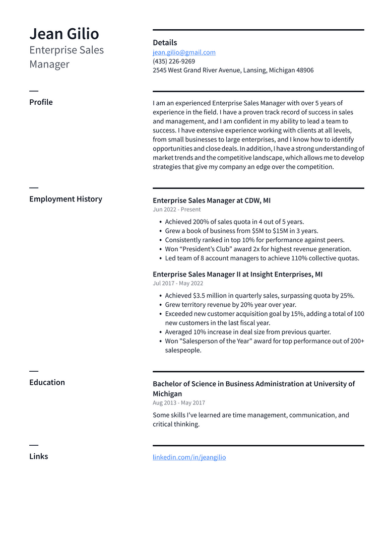 Sales Manager Resume Example and Writing Guide - ResumeLawyer