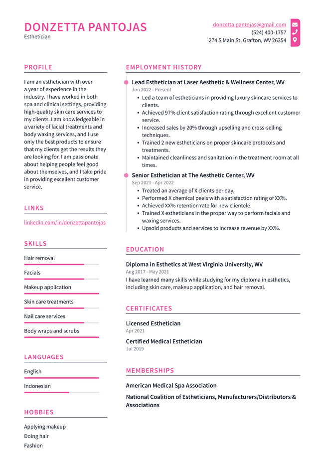 Aesthetician Resume Example and Writing Guide - ResumeLawyer