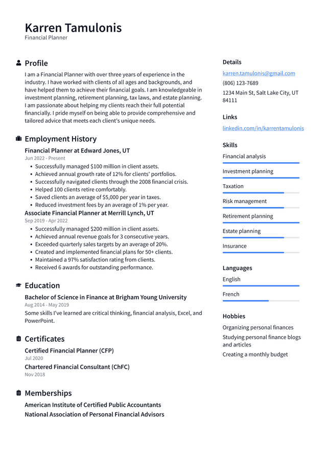 Financial Advisor Resume Example and Writing Guide - ResumeLawyer