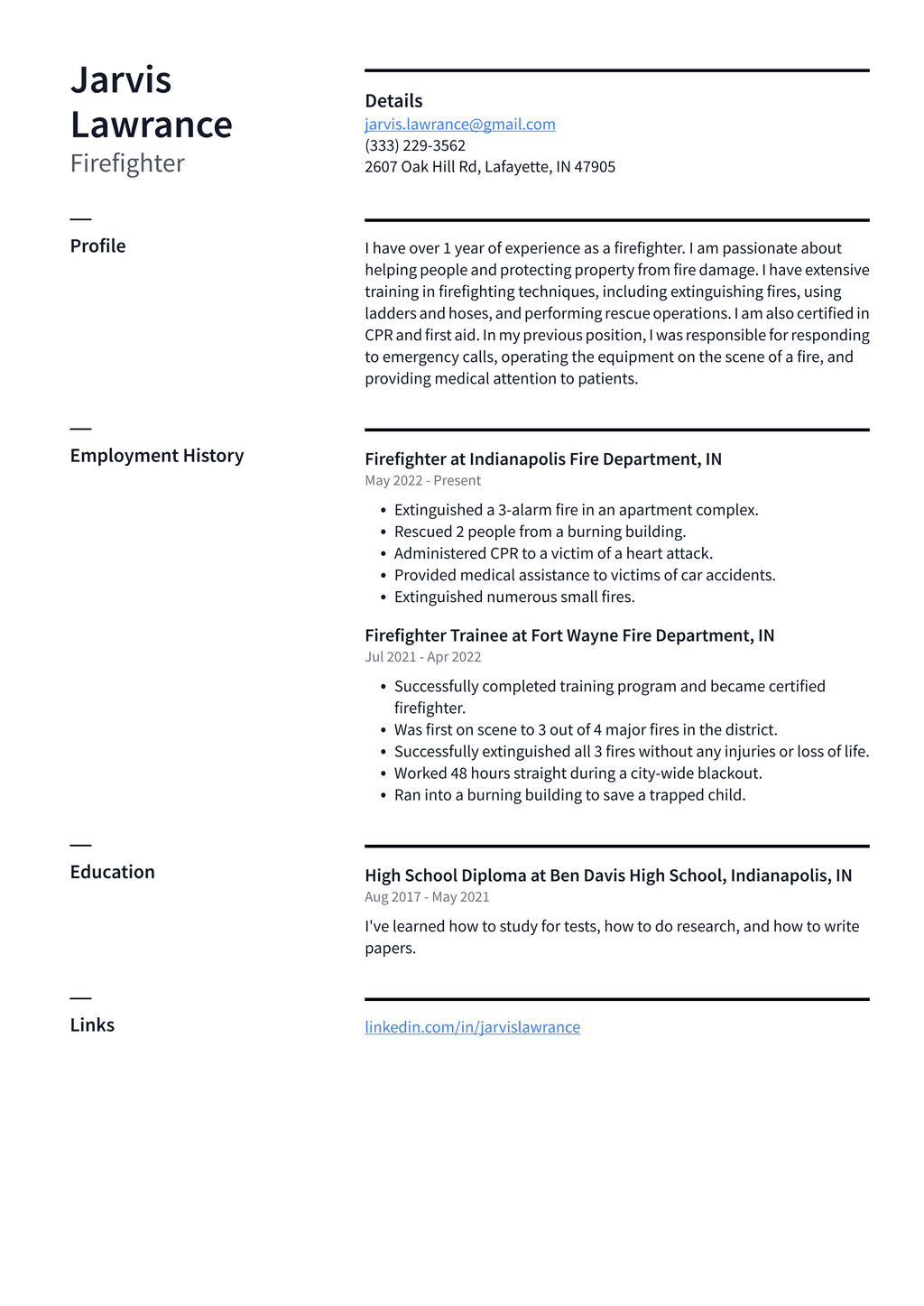 Volunteer Firefighter Resume Example and Writing Guide - ResumeLawyer