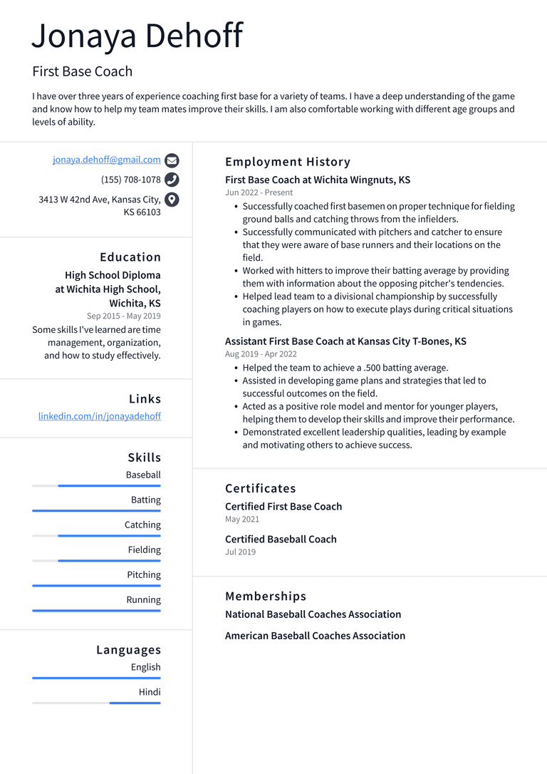 Baseball Coach Resume Example and Writing Guide - ResumeLawyer