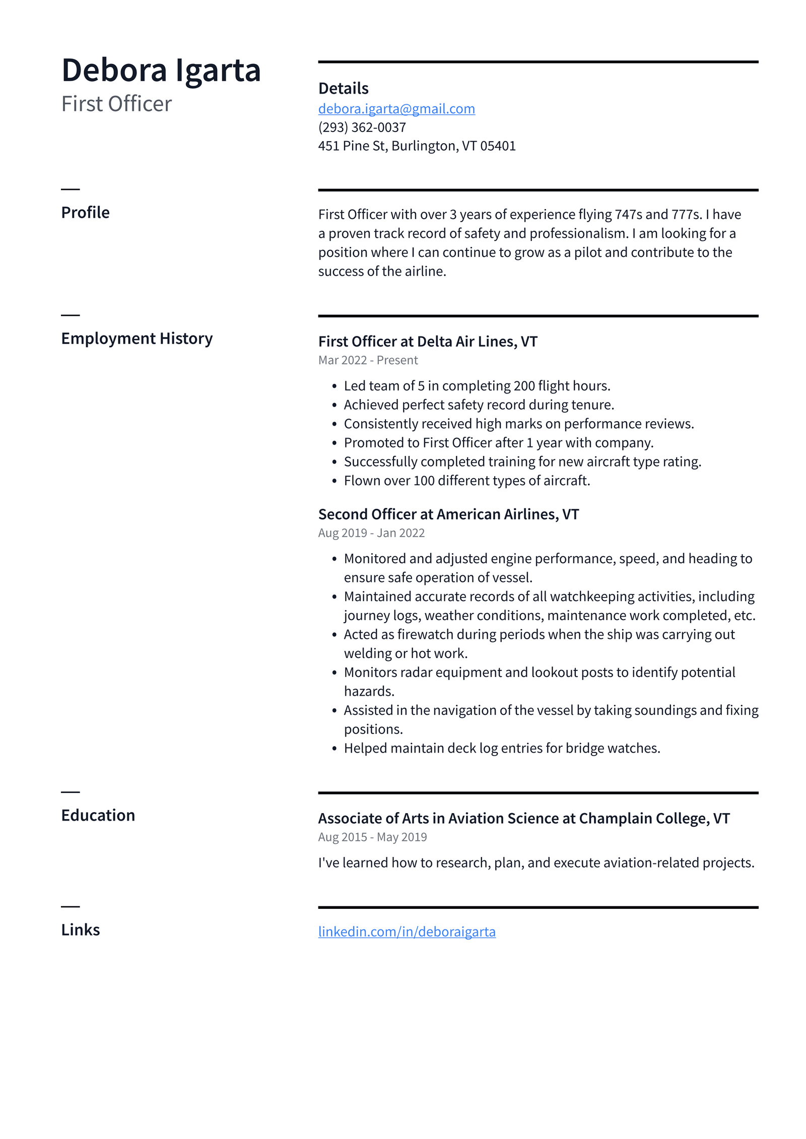 Pilot Resume Example and Writing Guide - ResumeLawyer