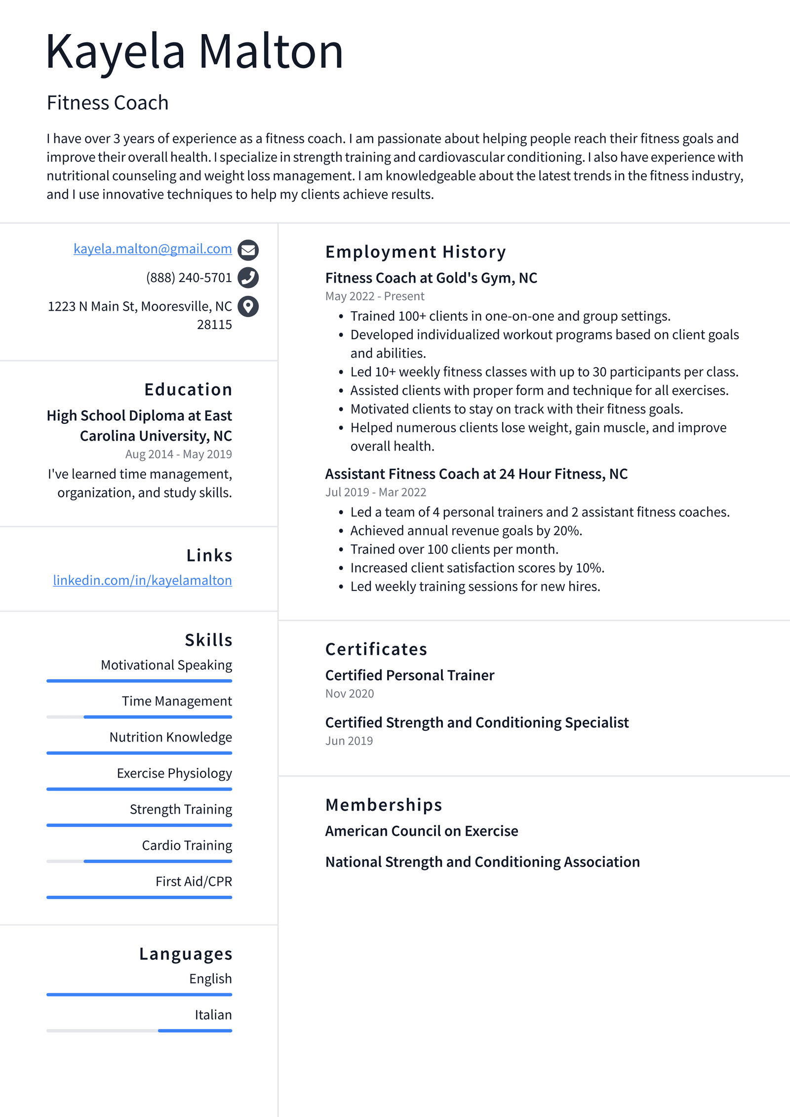 Fitness Instructor Resume Example and Writing Guide - ResumeLawyer