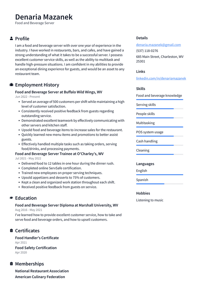 Food Service Worker Resume Example and Writing Guide - ResumeLawyer
