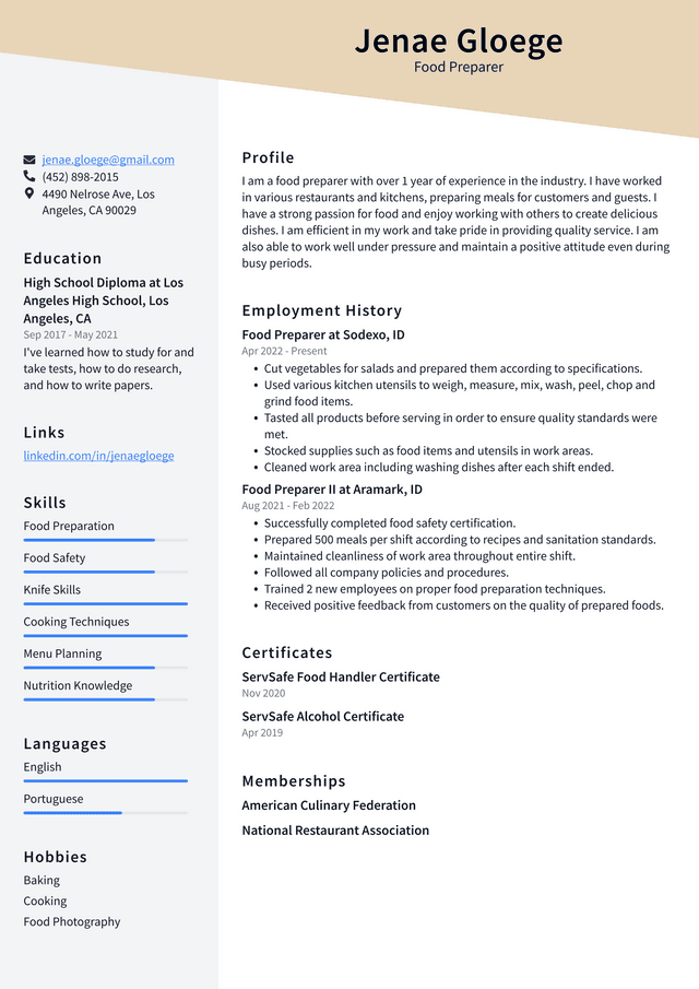 Food Service Worker Resume Example and Writing Guide - ResumeLawyer