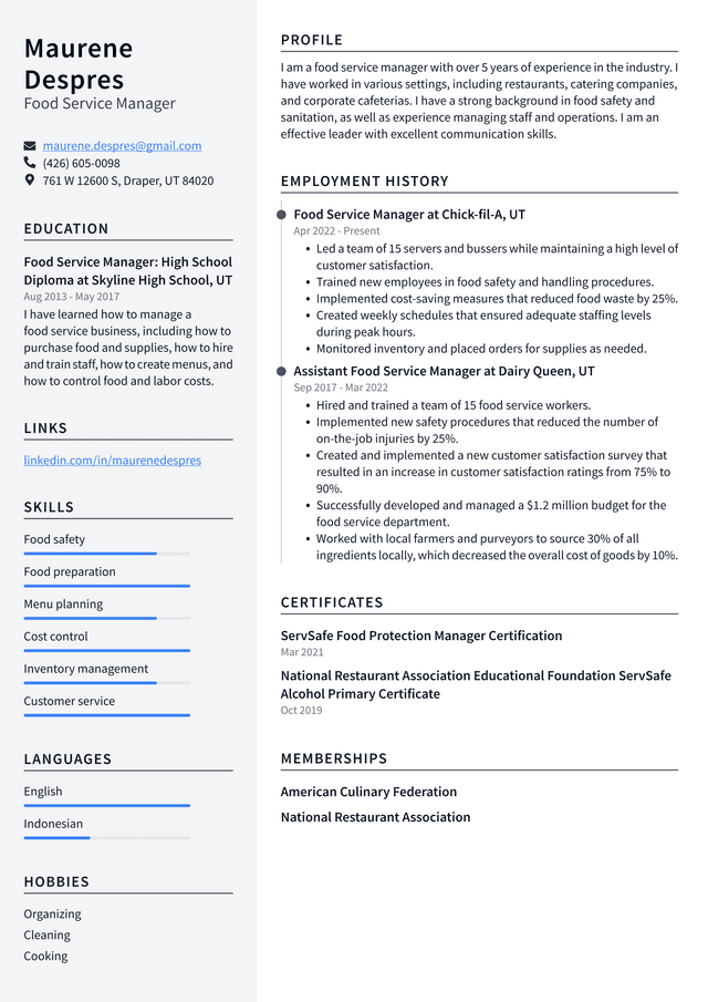 Food Service Worker Resume Example and Writing Guide - ResumeLawyer