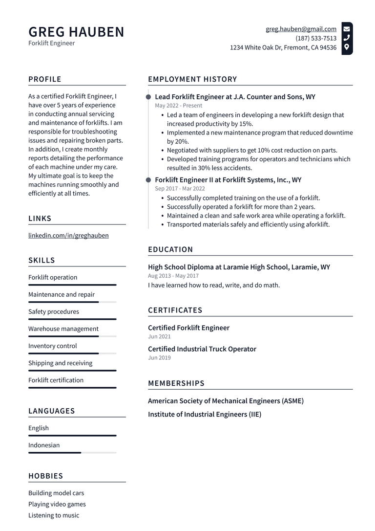 Forklift Operator Resume Example and Writing Guide - ResumeLawyer
