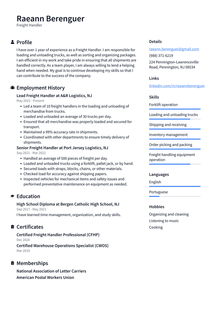 Package Handler Resume Example and Writing Guide - ResumeLawyer