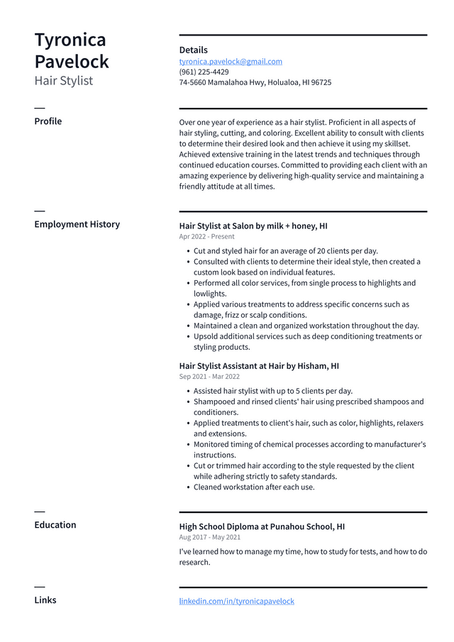 Beautician Resume Example and Writing Guide - ResumeLawyer