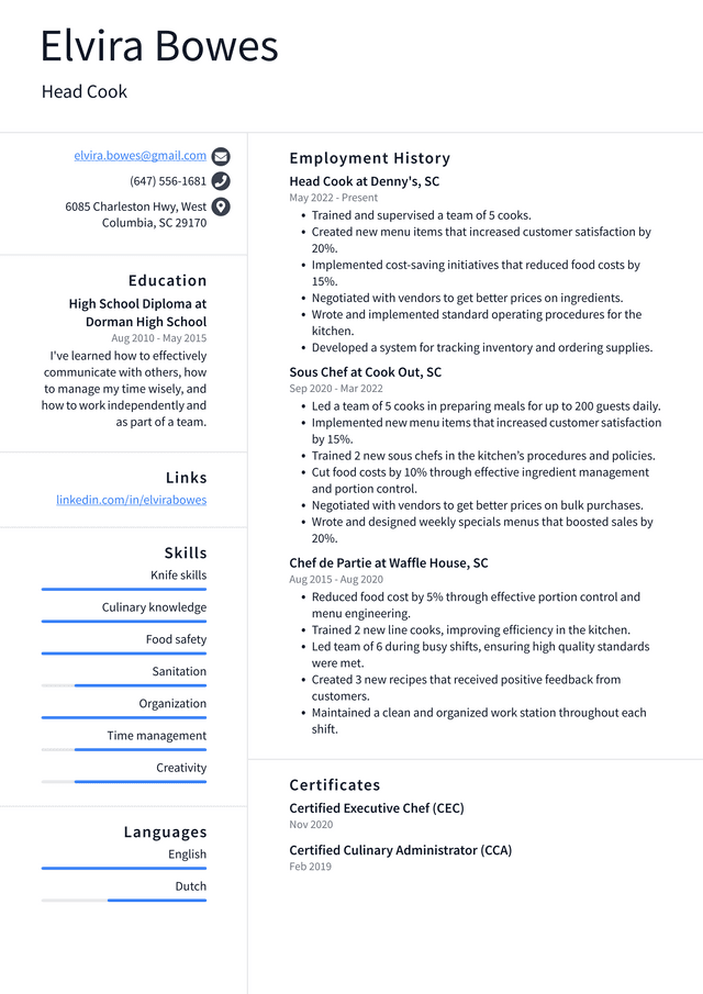 Cook Resume Example and Writing Guide - ResumeLawyer
