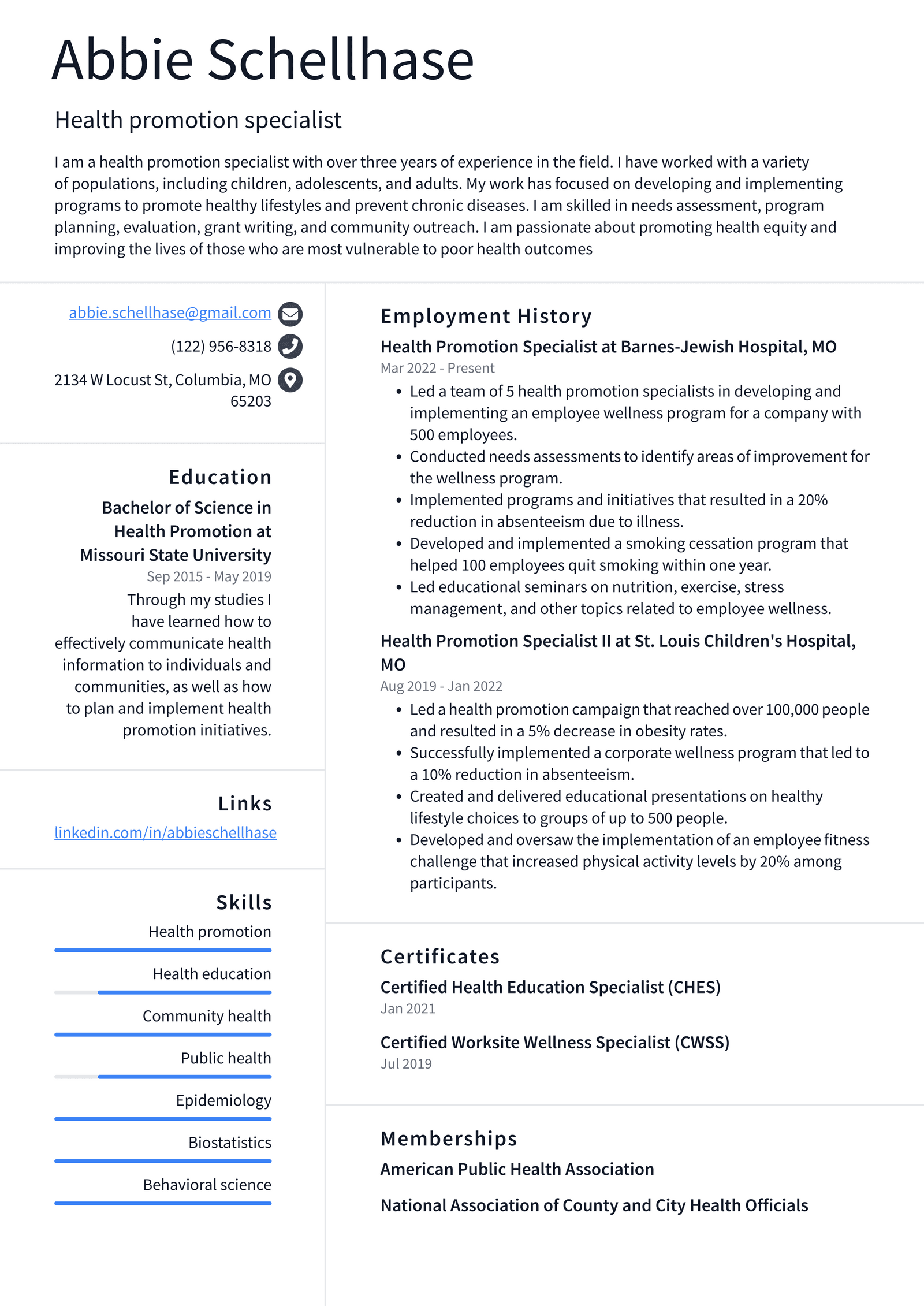 Health Educator Resume Example and Writing Guide - ResumeLawyer