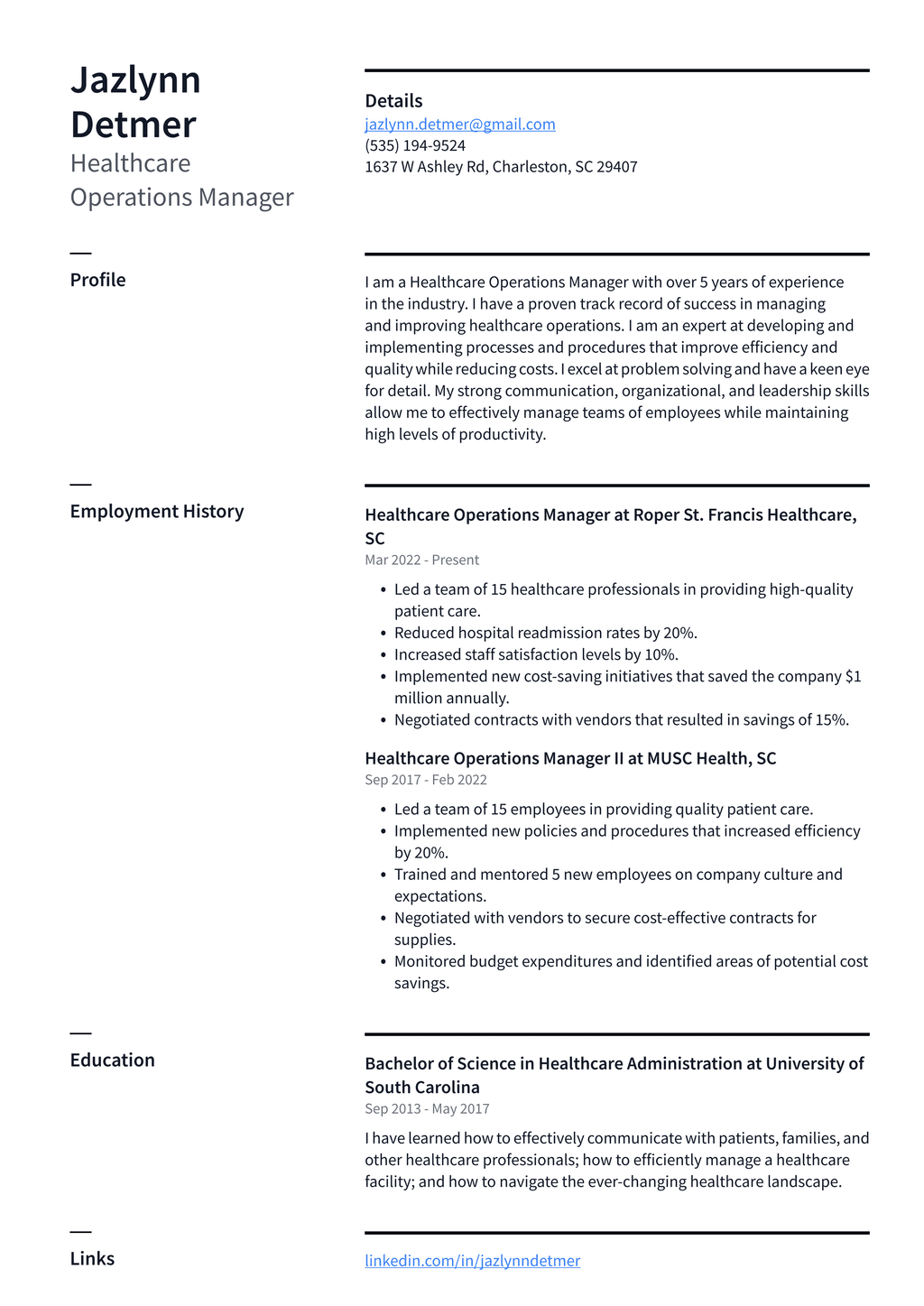 Healthcare Project Manager Resume Example and Writing Guide