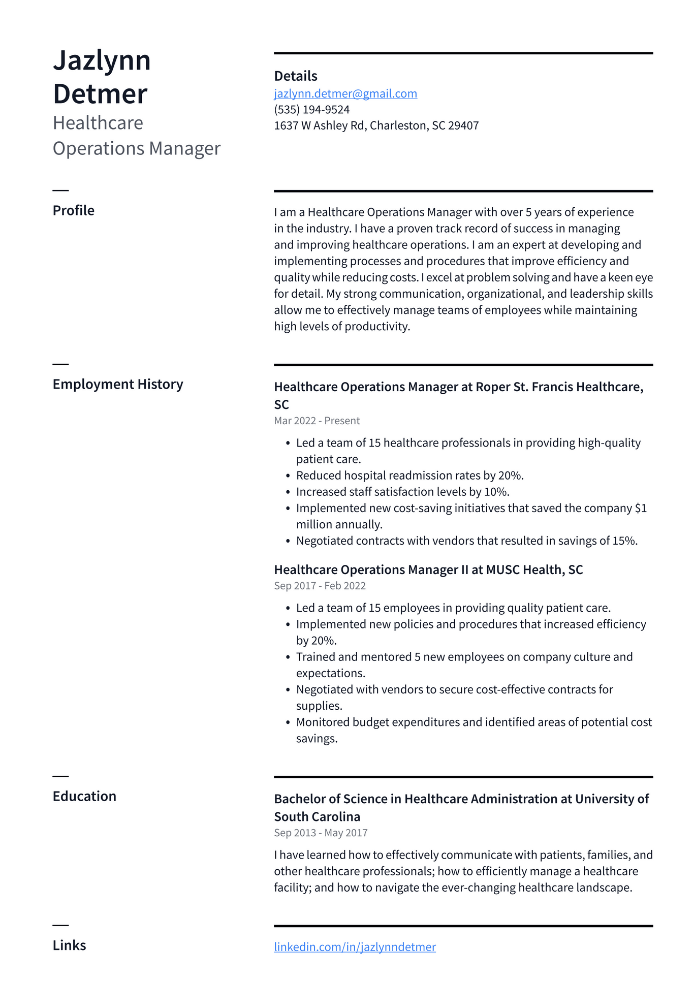 Healthcare Project Manager Resume Example and Writing Guide