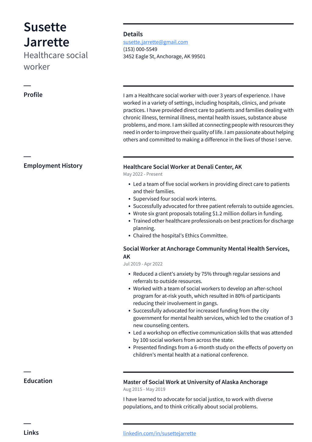 Medical Social Worker Resume Example and Writing Guide