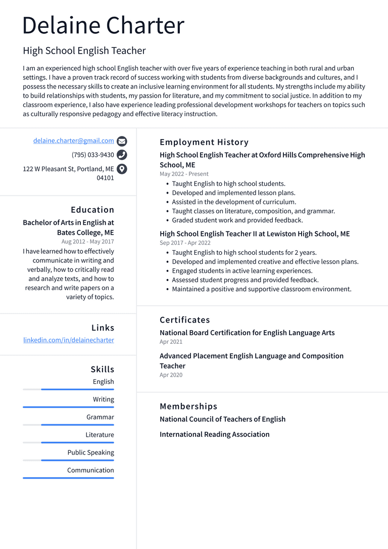 High School Teacher Resume Example and Writing Guide - ResumeLawyer
