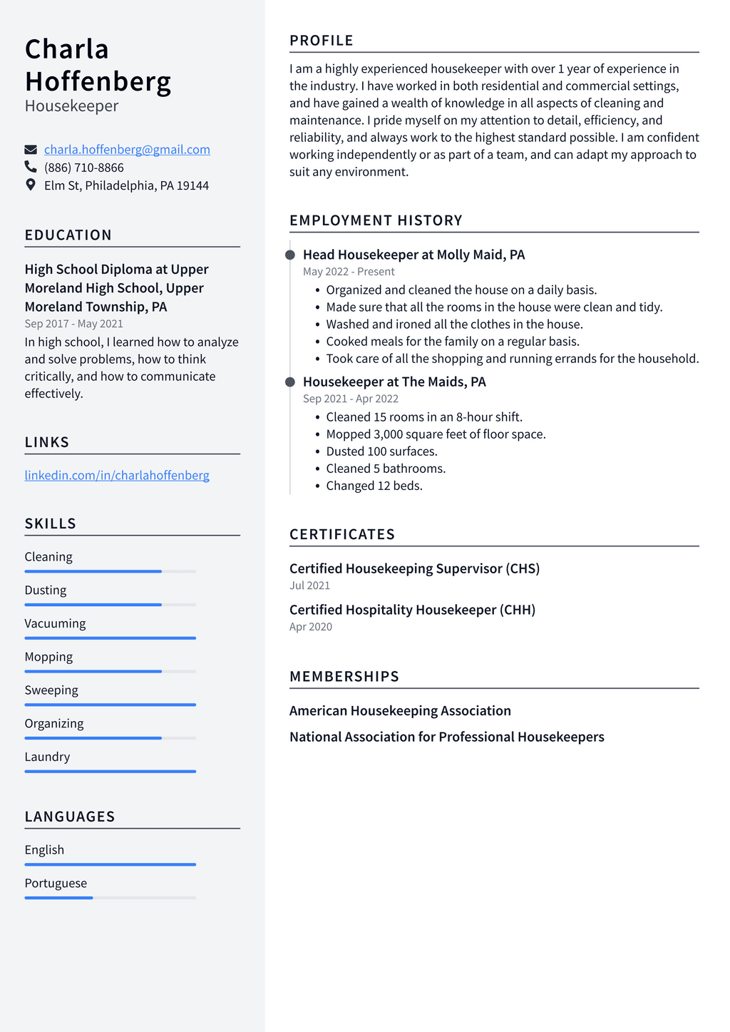Housekeeping Resume Example and Writing Guide - ResumeLawyer