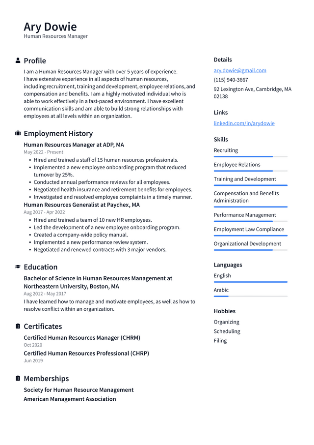 Human Resources Resume Example and Writing Guide - ResumeLawyer