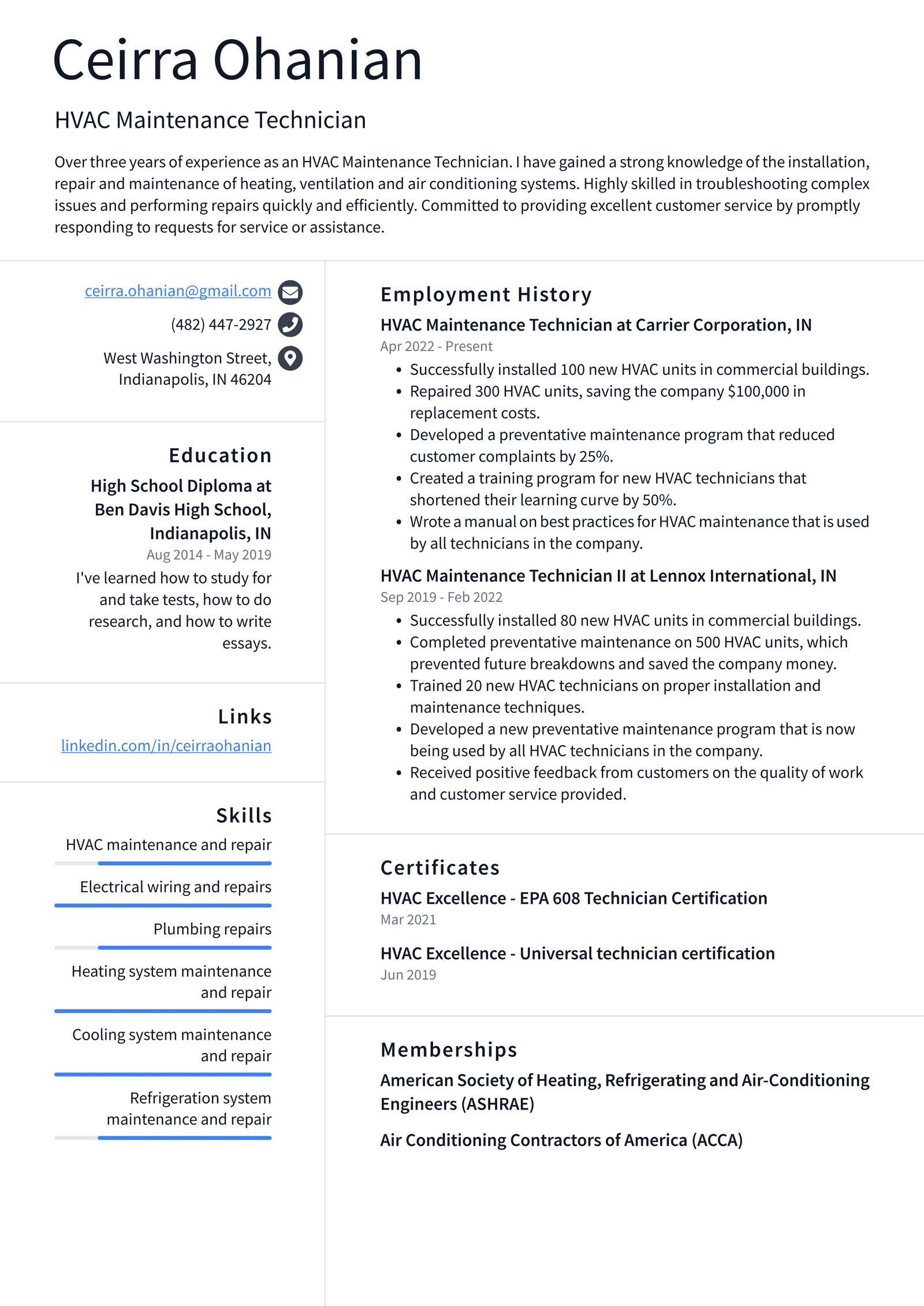 HVAC Technician Resume Example and Writing Guide - ResumeLawyer