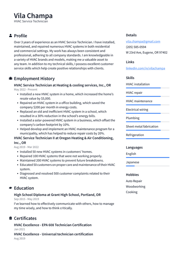 HVAC Technician Resume Example and Writing Guide - ResumeLawyer
