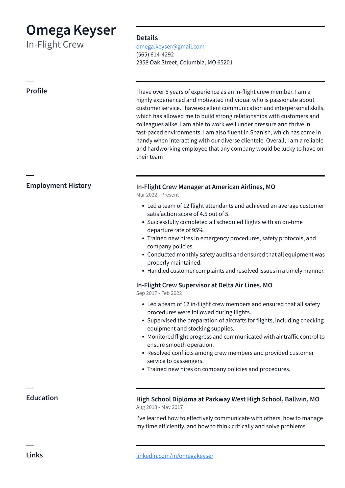 Flight Attendant Resume Example and Writing Guide - ResumeLawyer