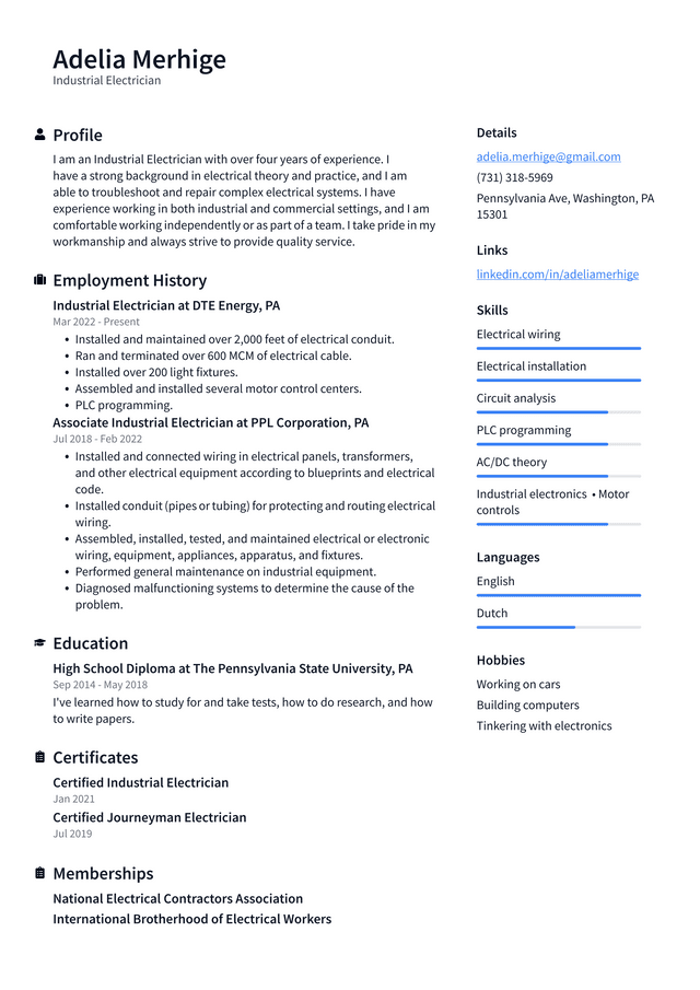 Electrician Resume Example and Writing Guide - ResumeLawyer
