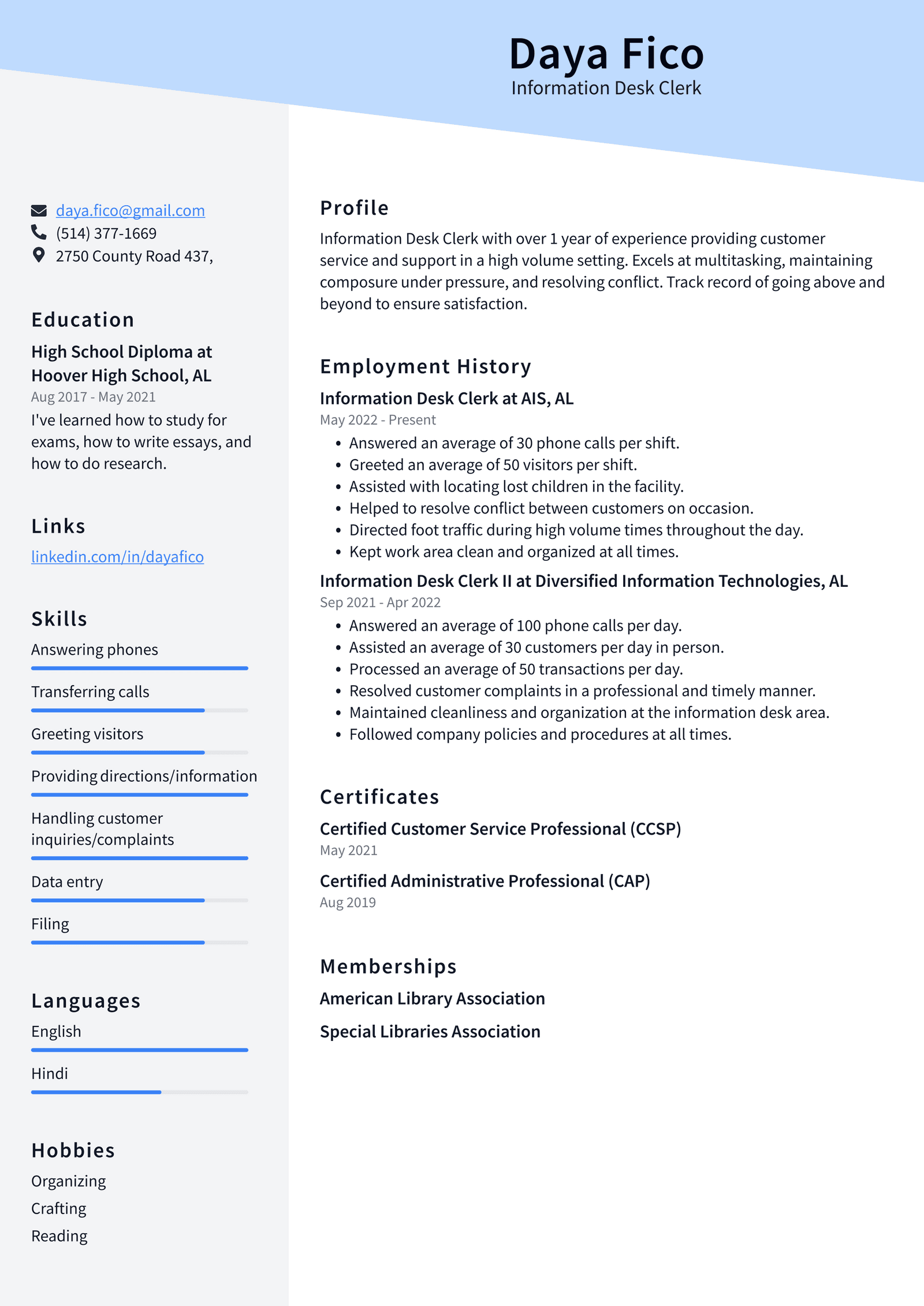 Concierge Resume Example and Writing Guide - ResumeLawyer