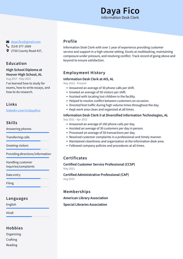 Concierge Resume Example and Writing Guide - ResumeLawyer