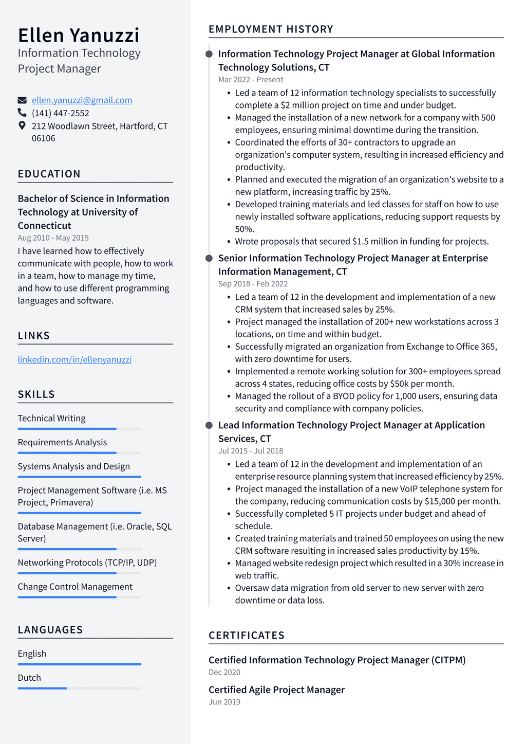 IT Project Manager Resume Example and Writing Guide - ResumeLawyer