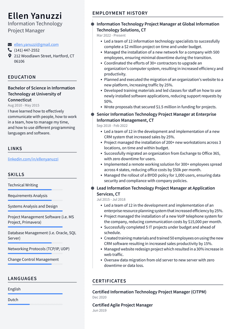 IT Project Manager Resume Example and Writing Guide - ResumeLawyer