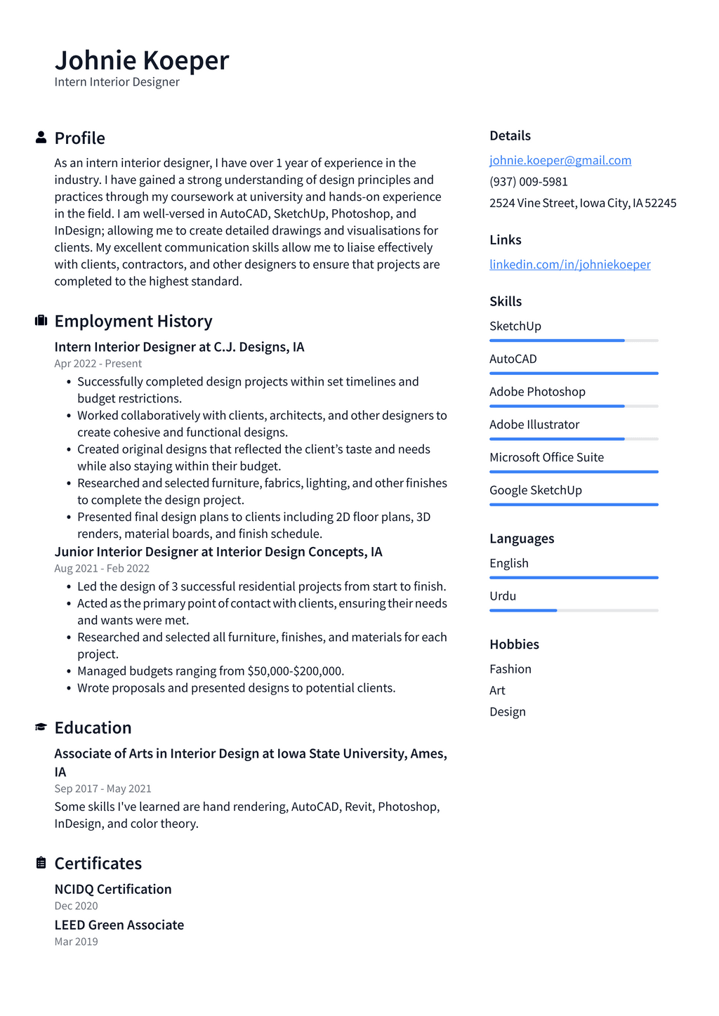 Interior Designer Resume Example and Writing Guide - ResumeLawyer