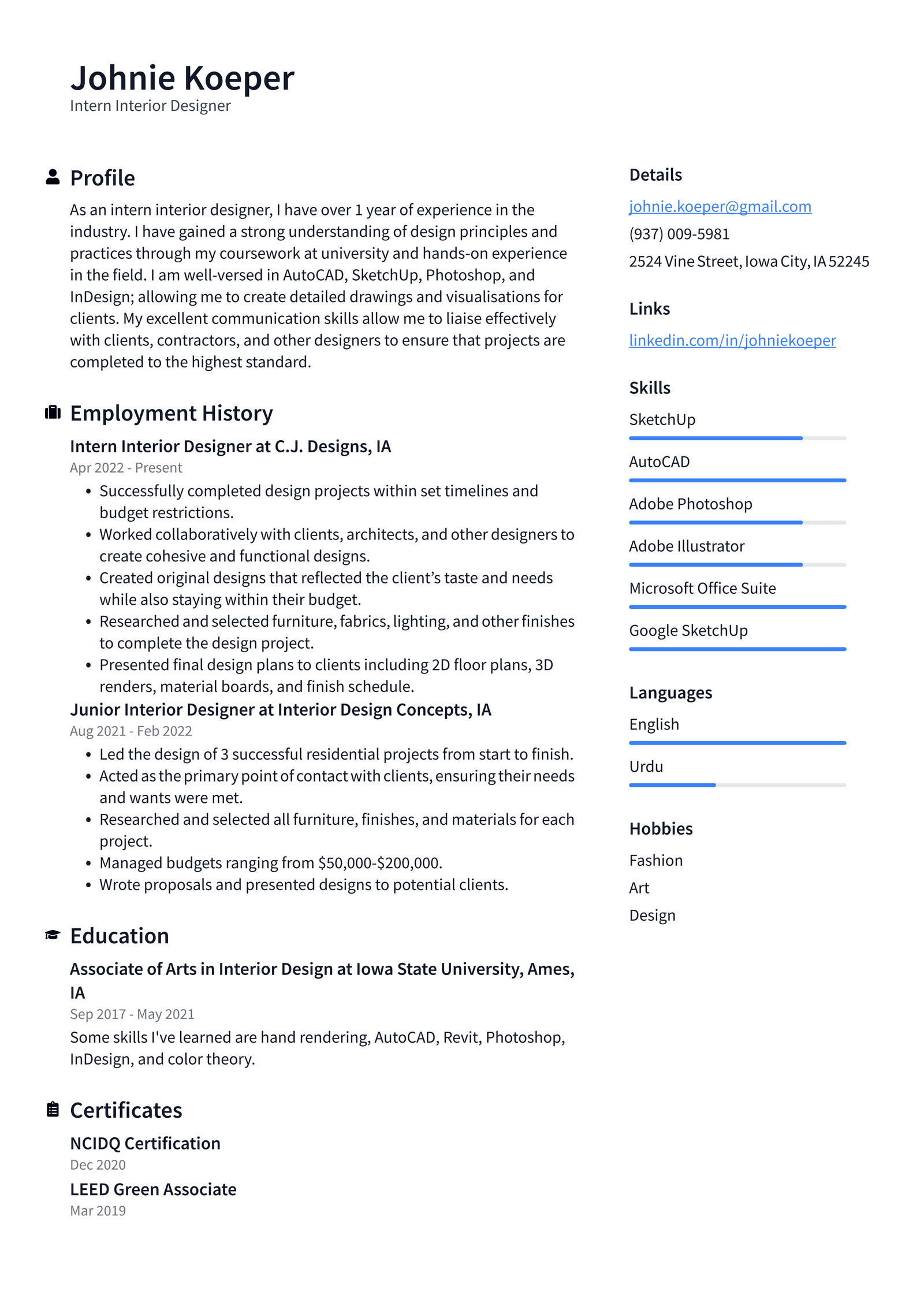 Interior Designer Resume Example and Writing Guide - ResumeLawyer