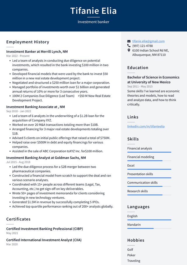 Banker Resume Example and Writing Guide - ResumeLawyer